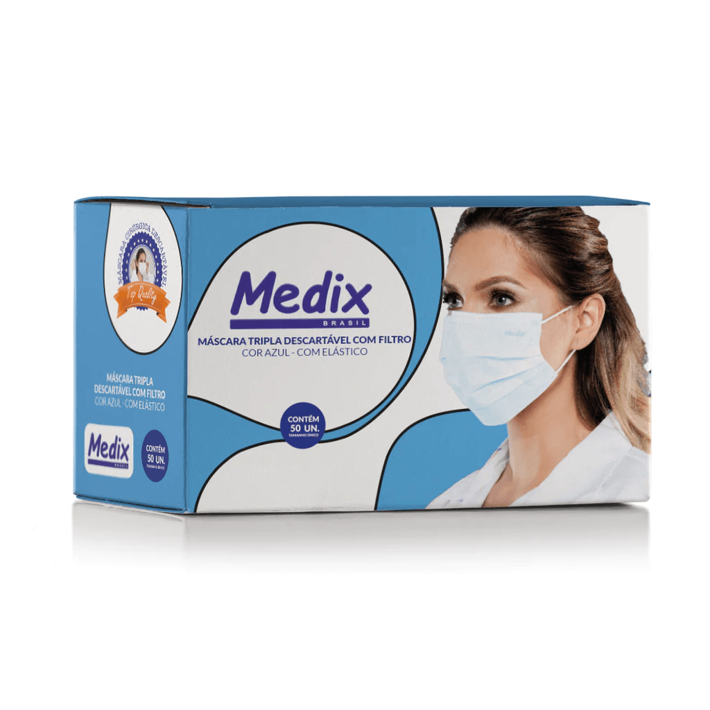 Máscara Tripla Descartável Azul - MEDIX - Dental Vidafarma